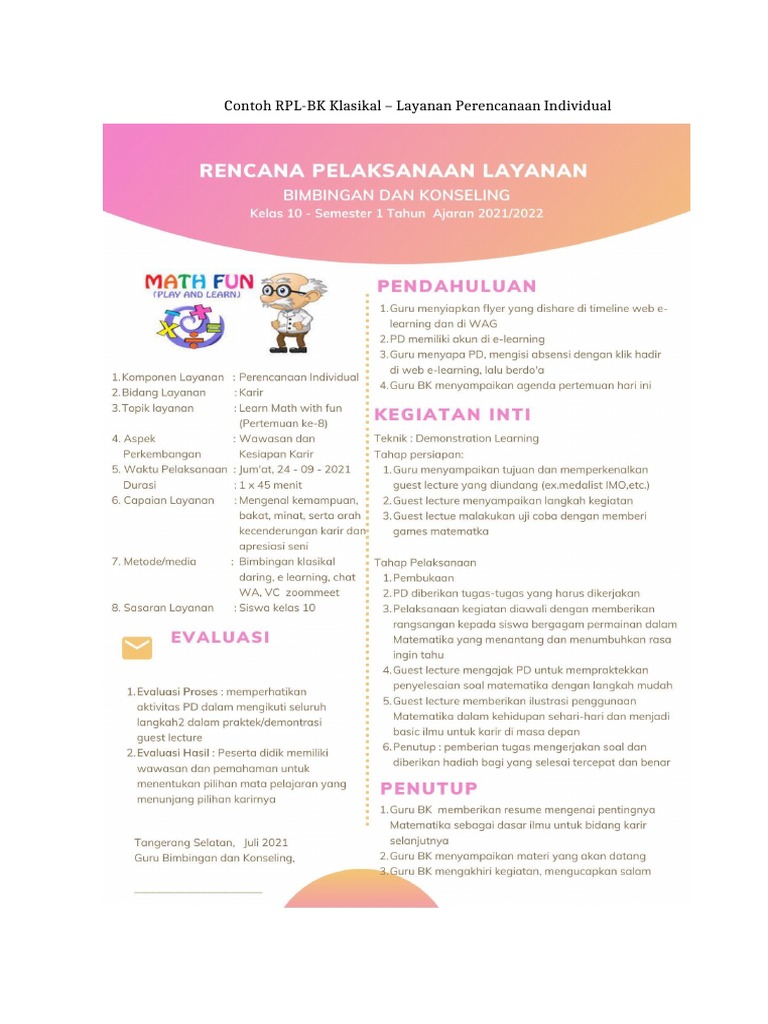 Contoh RPL BK Layanan Perencanaan Individual | PDF