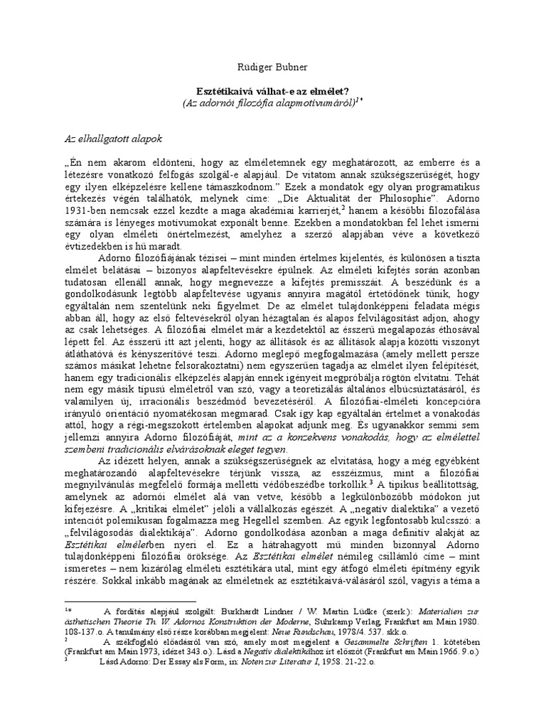 Rüdiger Bubner Esztétikivá válhat-e az elmélet.doc | PDF Rüdiger Bubner Esztétikivá válhat-e az elmélet.doc | PDF