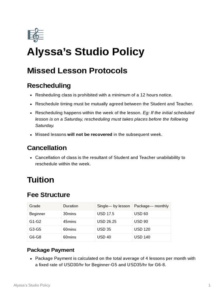 Alyssas Studio Policy | PDF | Money | Service Industries