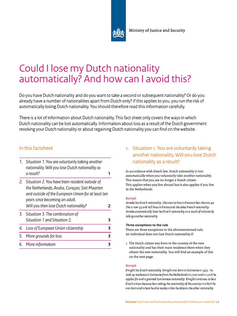 Avoid Losing Dutch Nationality Guide | PDF | Kingdom Of The Netherlands ...