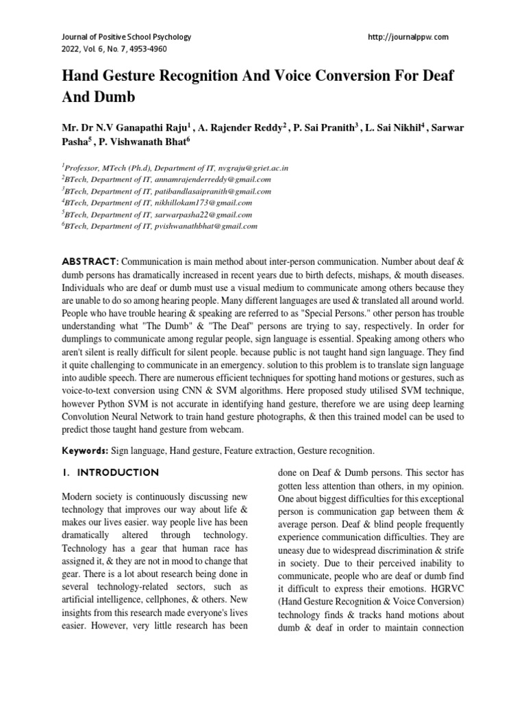 Hand Gesture Recognition for Deaf Communication | PDF | Cybernetics ...