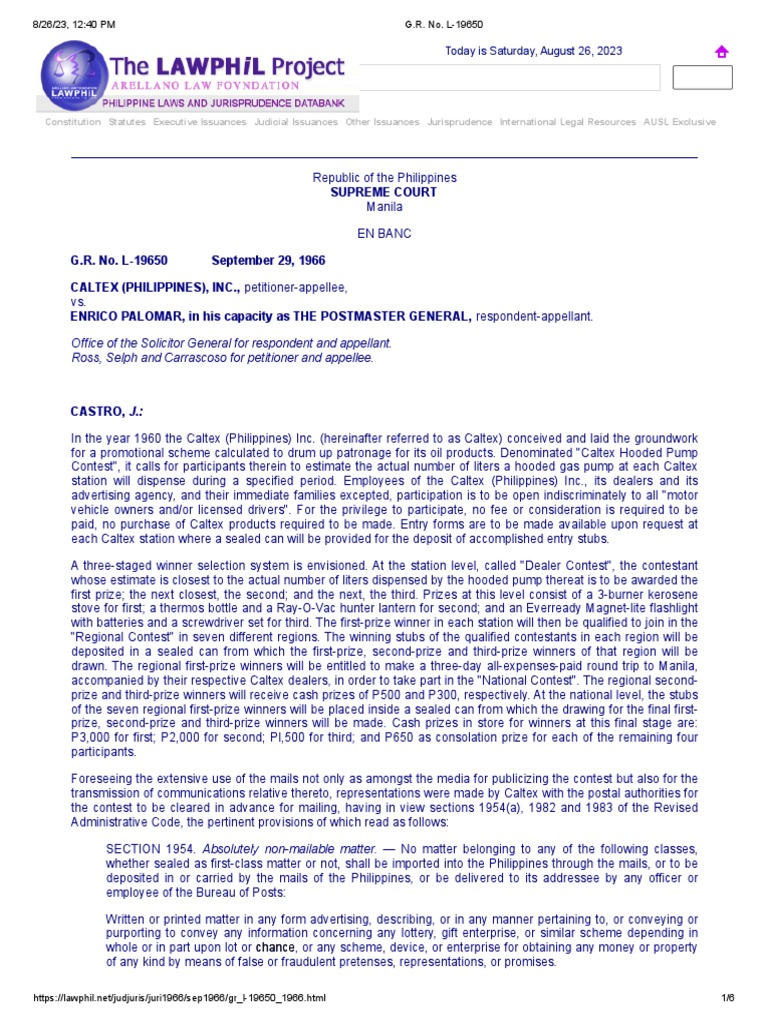 Caltex (Philippines), Inc. v. Palomar, G.R. No. L-19650, (September 29 ...