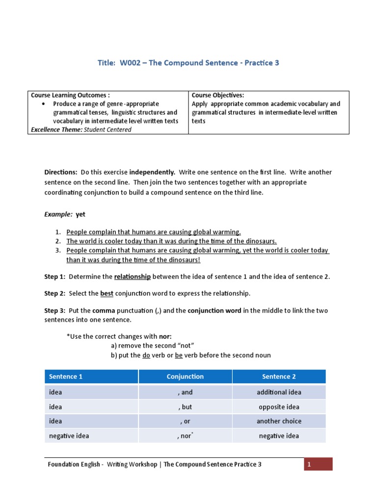 Compound Sentence - Worksheet | PDF | English Language | Cognitive Science