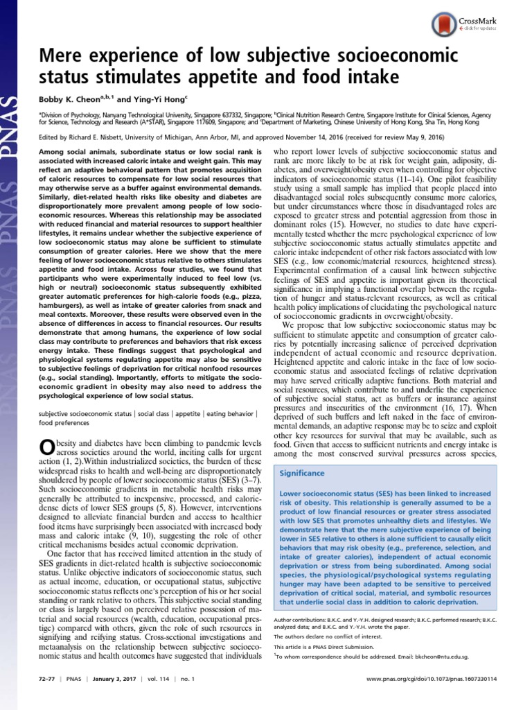 12.mere Experience of Low Subjective Socioeconomic Status Stimulates ...