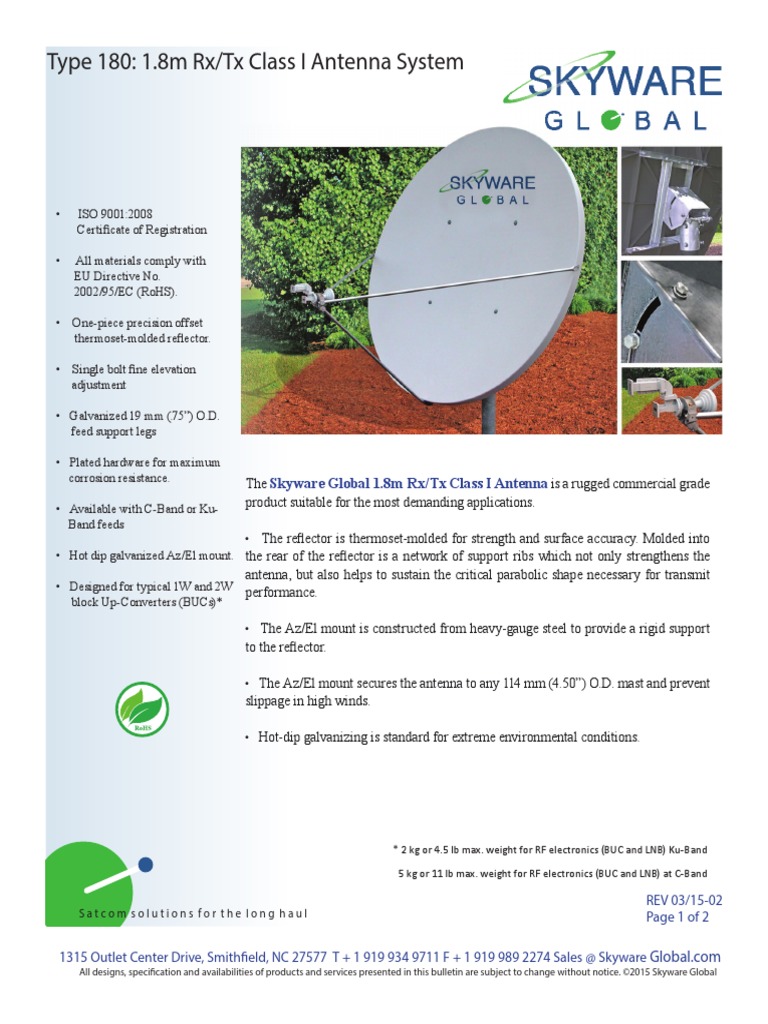 1.8m Type 180 Ku RT Class I Spec | PDF | Antenna (Radio) | Equipment