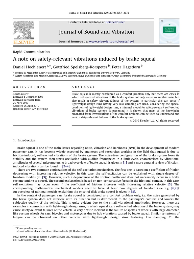 (Disque) A Note On Safety-Relevant Vibrations Induced by Brake Squeal ...