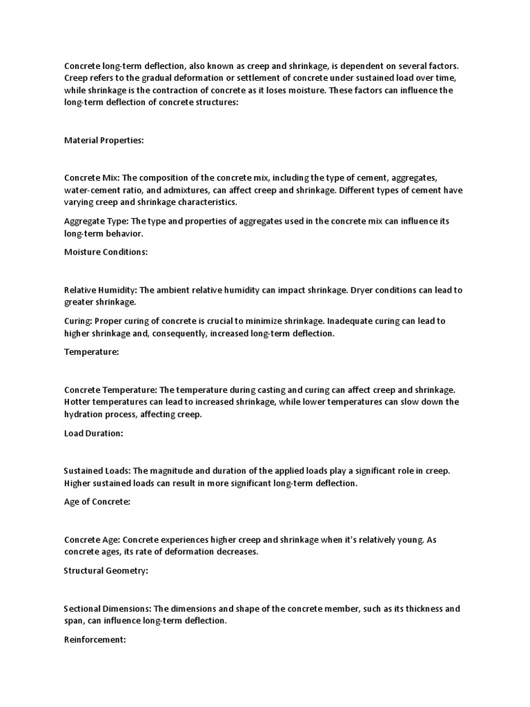 Factors Affecting Concrete Deflection | PDF | Concrete | Creep ...