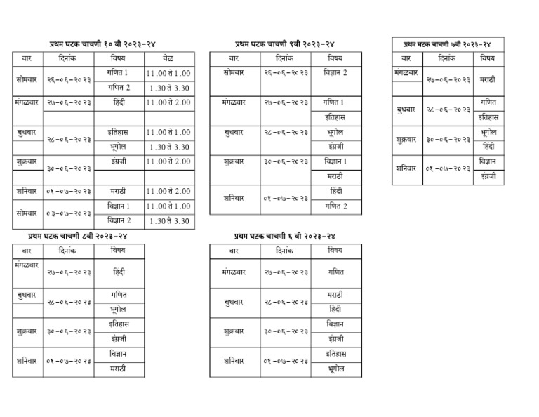 Unit Test Time Table 2023-24 | PDF