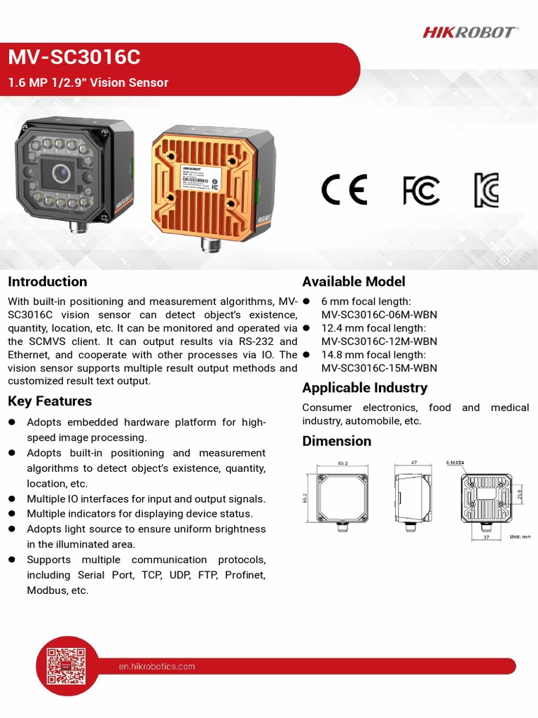 MV-SC3016C Vision Sensor_datasheet_20221012 (1) | PDF | Camera Lens ...
