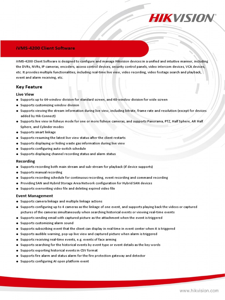 IVMS 4200 Client Software Datasheet | PDF | Computer Network | Transport Layer Security