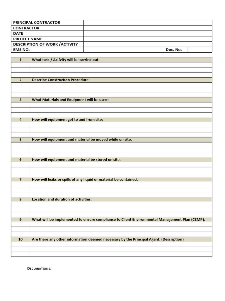 01 Environmental Method Statement Rev01 | PDF | Technology & Engineering