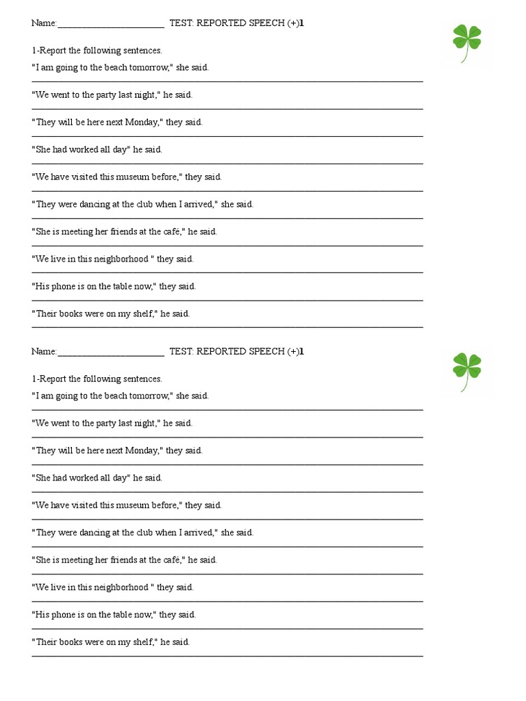 Test Reported Speech 5to | PDF