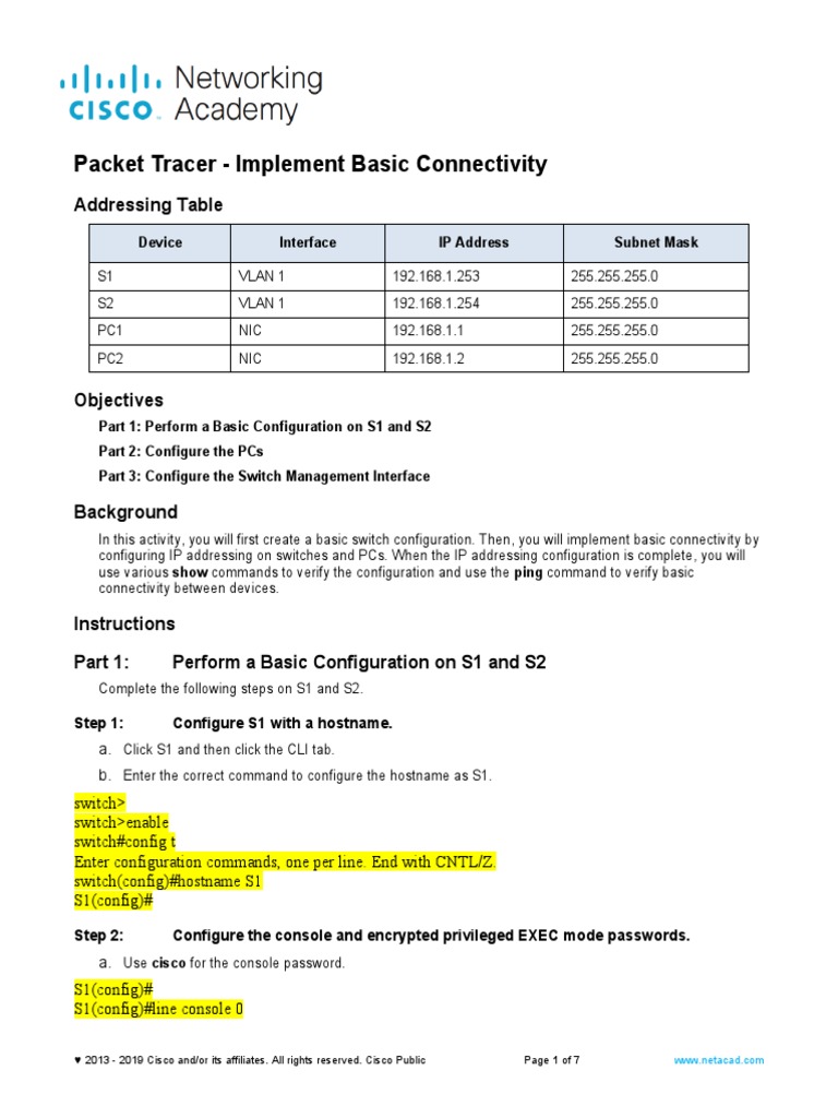 2.7.6 Packet Tracer - Implement Basic Connectivity | PDF | Ip Address ... 2.7.6 Packet Tracer - Implement Basic Connectivity | PDF | Ip Address ...