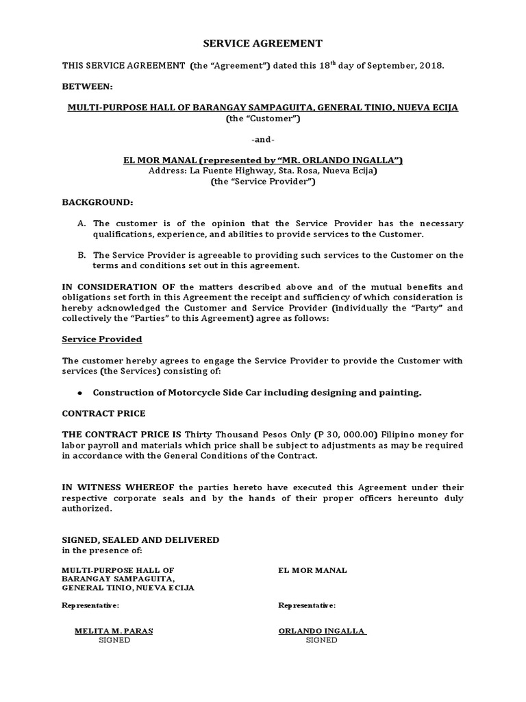 SERVICE AGREEMENT sidecar | PDF