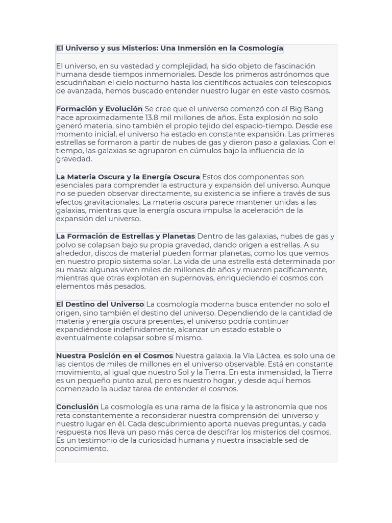 El Universo Y Sus Misterios Pdf Universo Galaxia