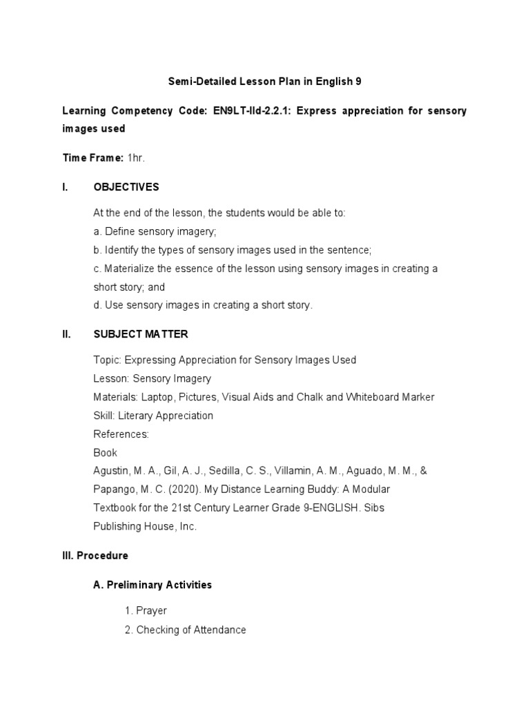 Lesson Plan: Sensory Imagery in "The Scarlet Ibis" | PDF