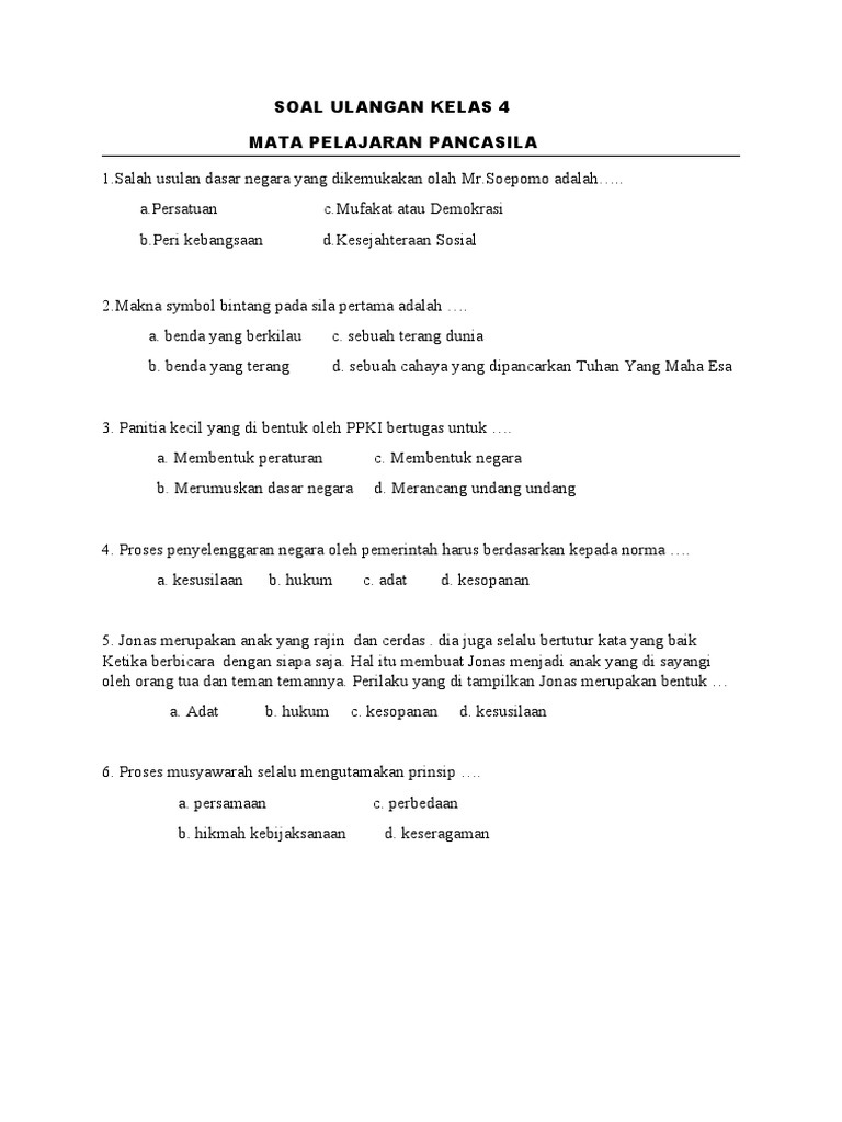Soal Ulangan Kelas 4 | PDF