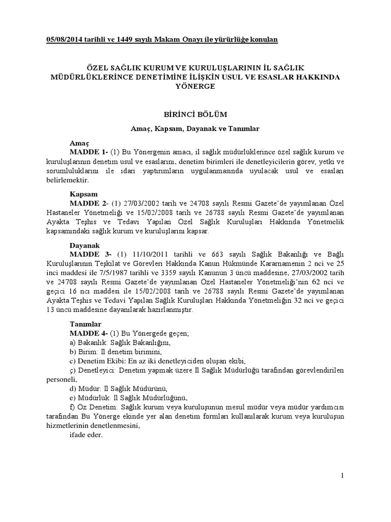 2938, Ozel Saglik Kuruluslari Denetim Yonergesipdf | PDF 2938, Ozel Saglik Kuruluslari Denetim Yonergesipdf | PDF
