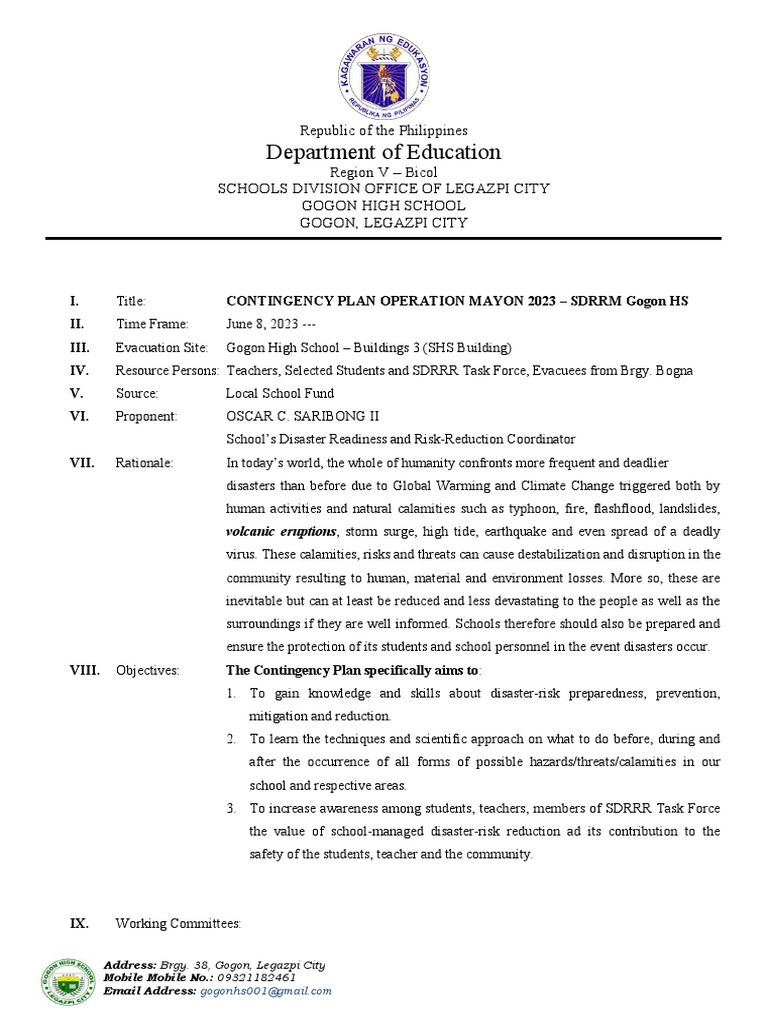 DMOS Format MAYON 2023 Contingency Plan | PDF