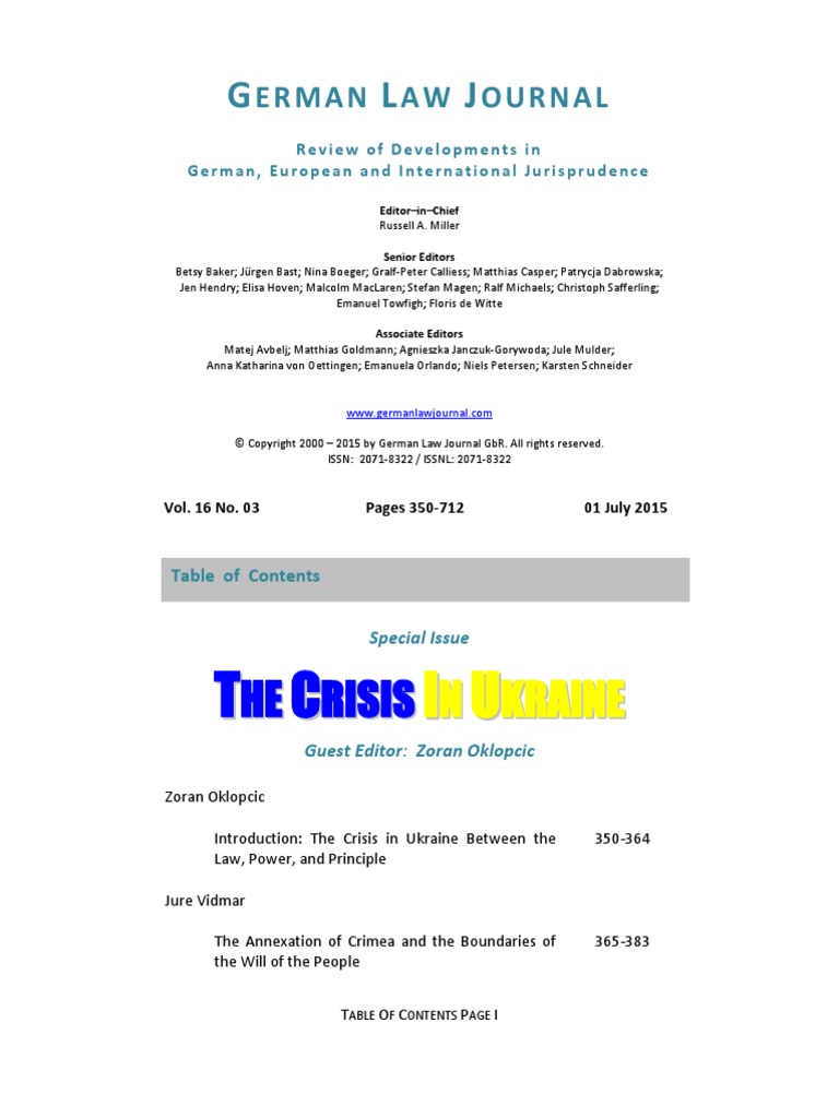 German Law Journal-Ukraine Issue | PDF | Annexation Of Crimea By The ...