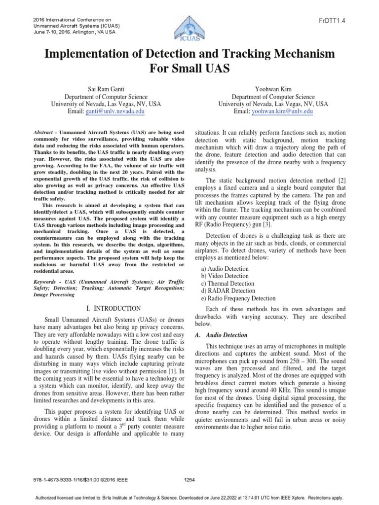 Implementation of Detection and Tracking Mechanism For Small UAS | PDF