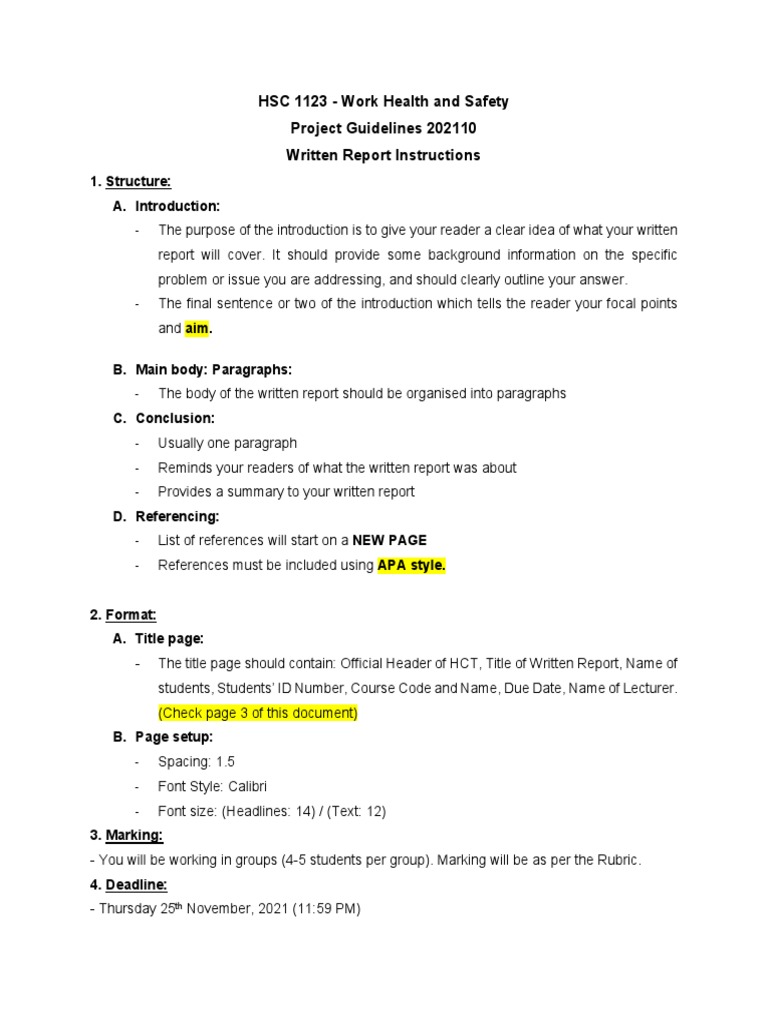 Instructions For Written Report | PDF | Paragraph | Human Communication
