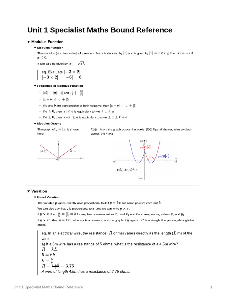VCE Unit 1 Specialist Maths Bound Reference | PDF | Circle | Mathematical Proof