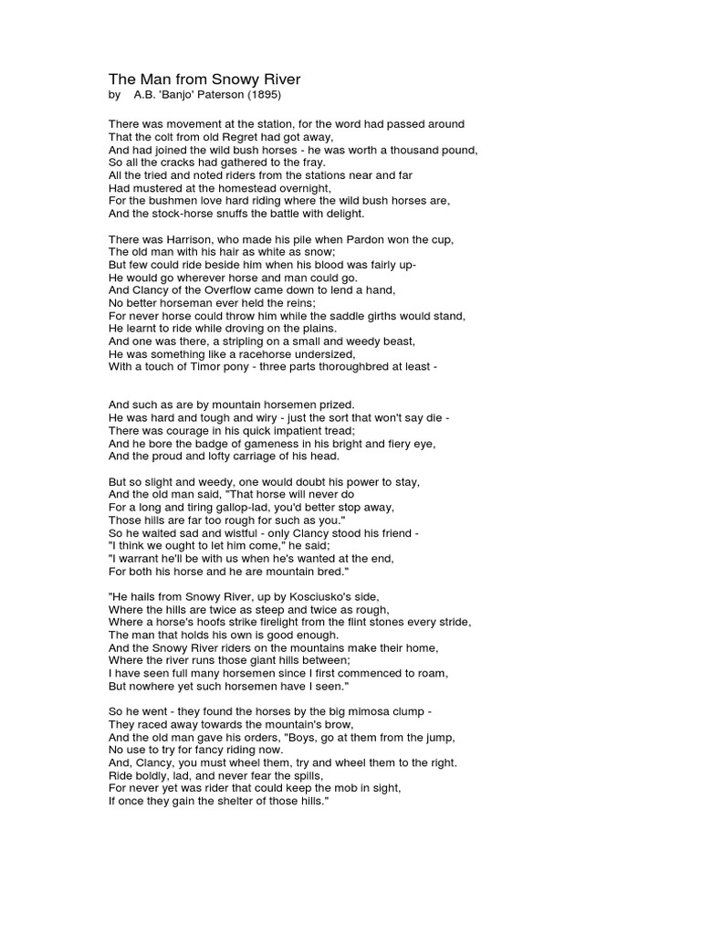 The Man from Snowy River Poem | PDF | Horses | Equus (Genus)