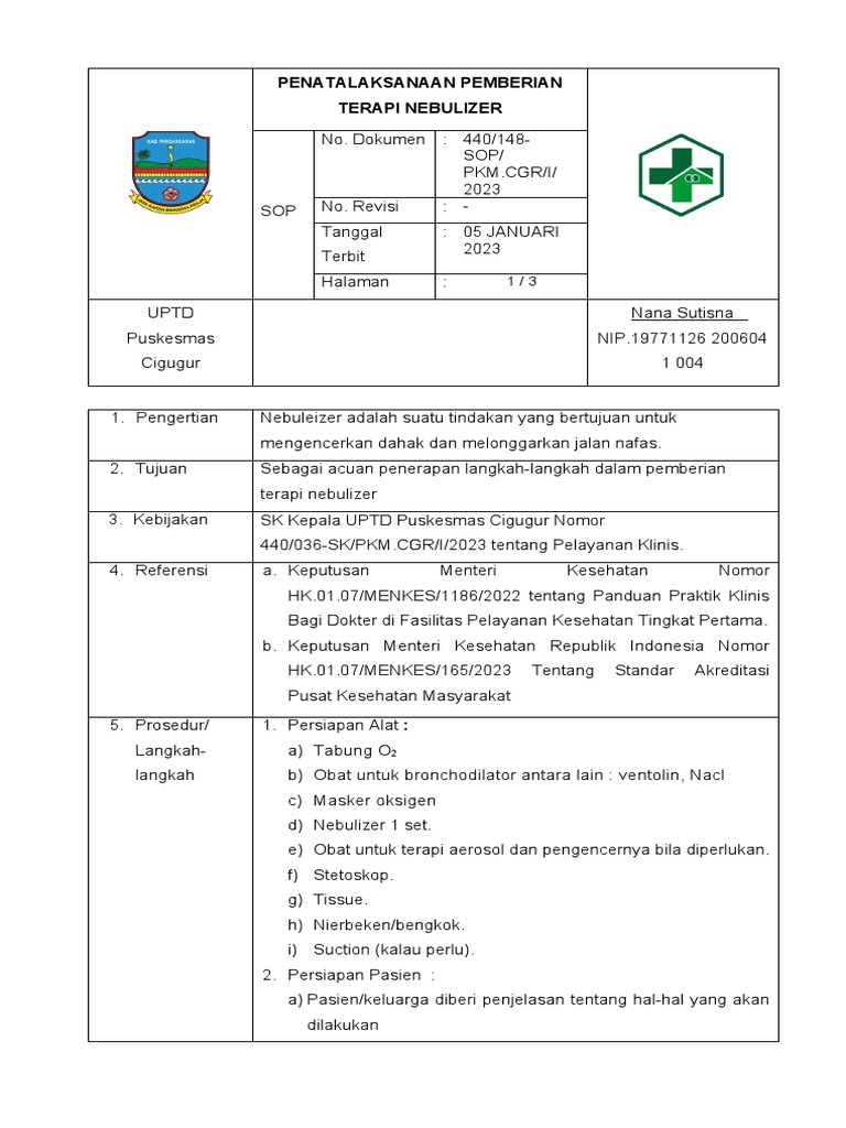 Sop Nebulizer 2023 | PDF