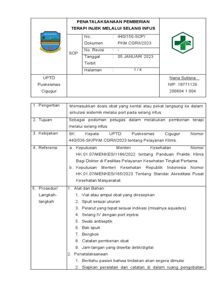 Prosedur Terapi Injek Selang Infus | PDF
