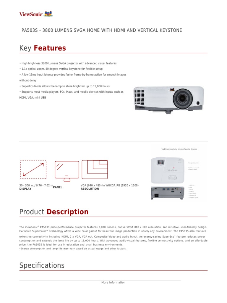 Datasheet PA503S | PDF | Display Resolution | Hdmi
