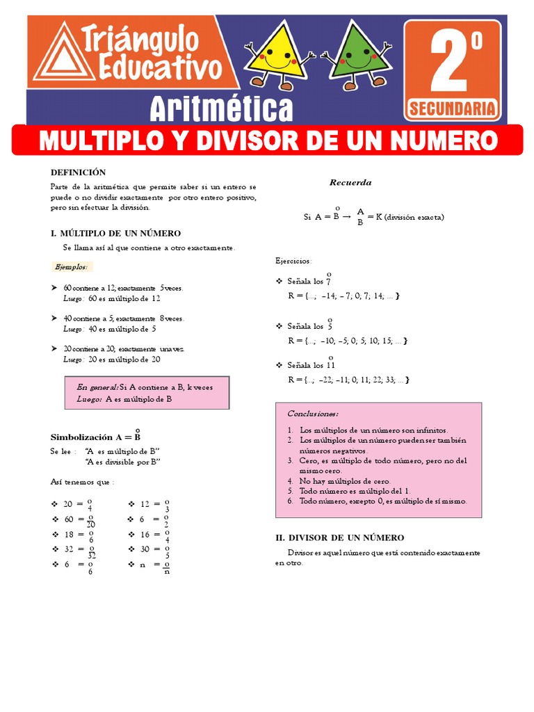 Múltiplos y Divisores: Teoría y Ejercicios | PDF | División ...