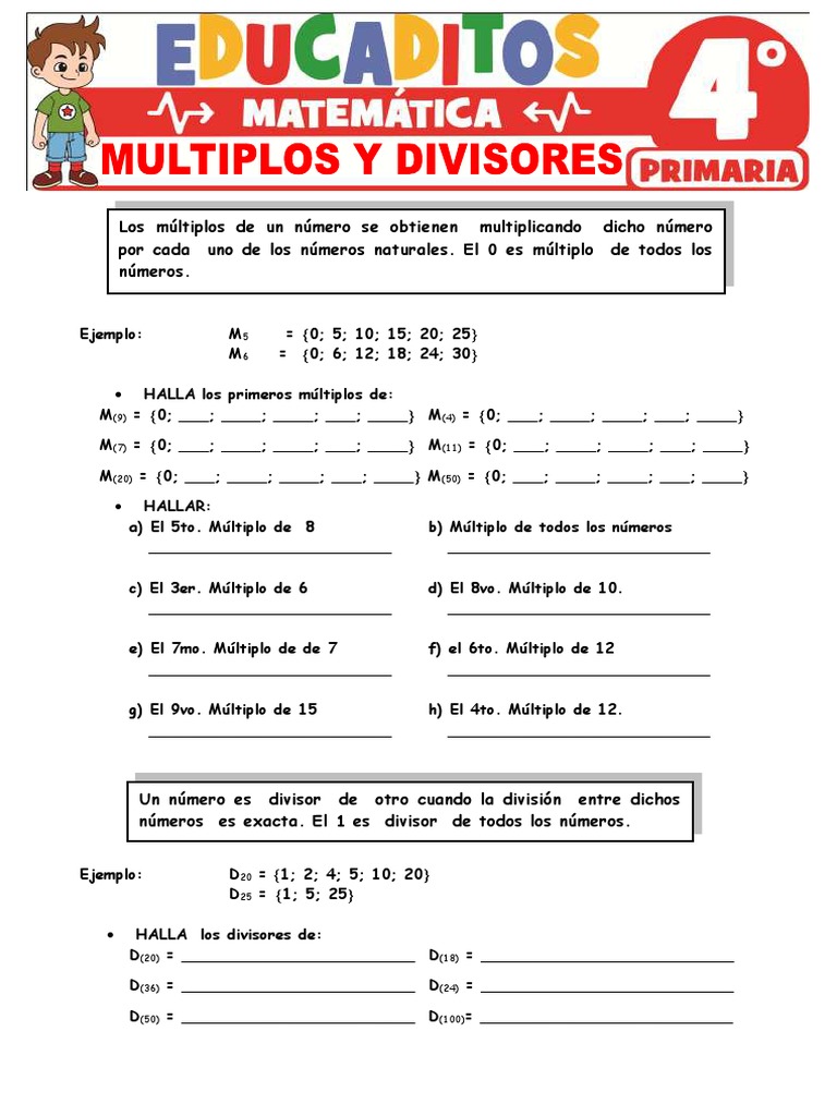 Múltiplos y Divisores para 4to Grado | PDF | Matemáticas discretas ...