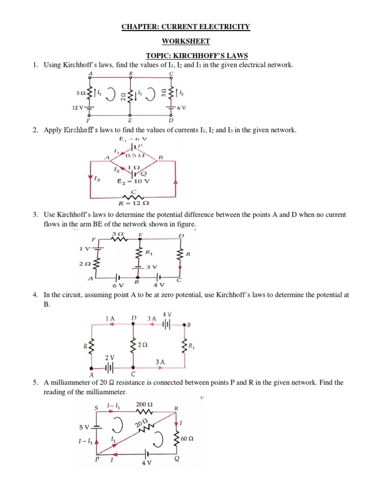 CURRENT ELECTRICITY -WORKSHEET-6- KIRCHHOFF-S LAWS_ic535180 | PDF