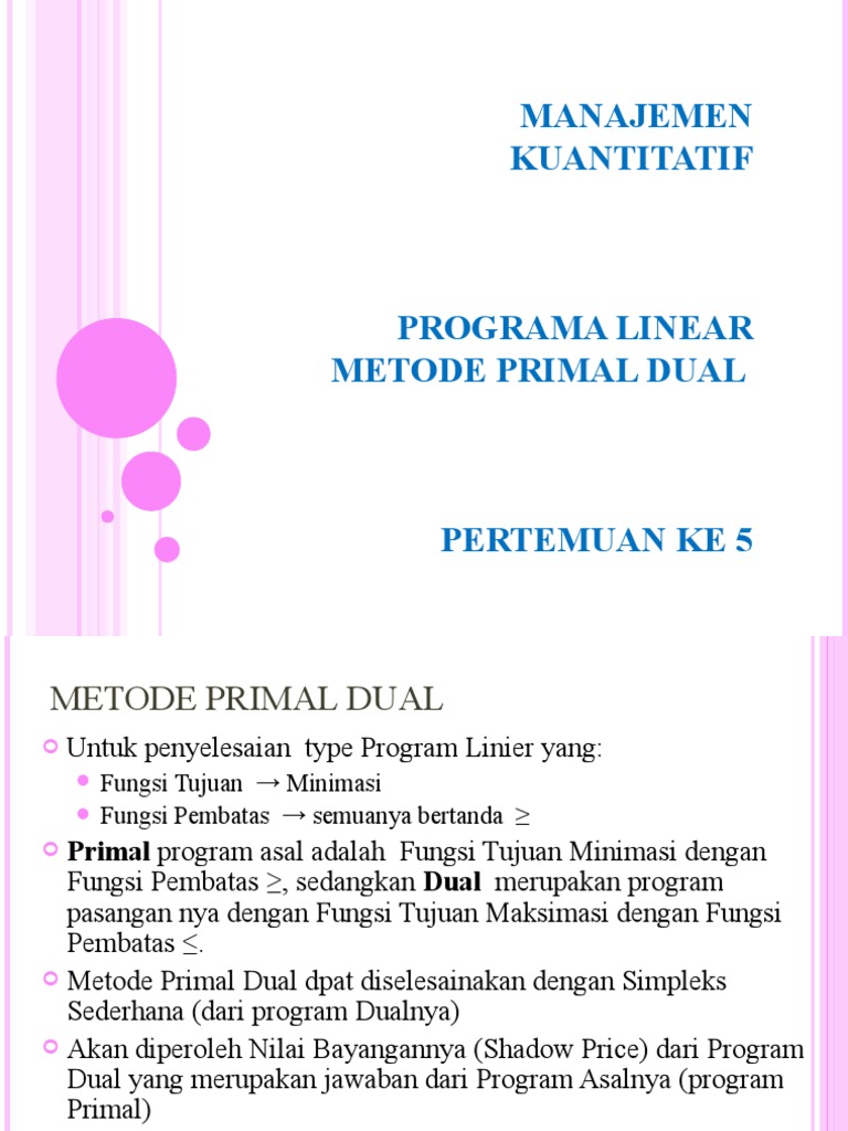 Pertemuan 5 Program Linear Metode Primal Dual | PDF Pertemuan 5 Program Linear Metode Primal Dual | PDF