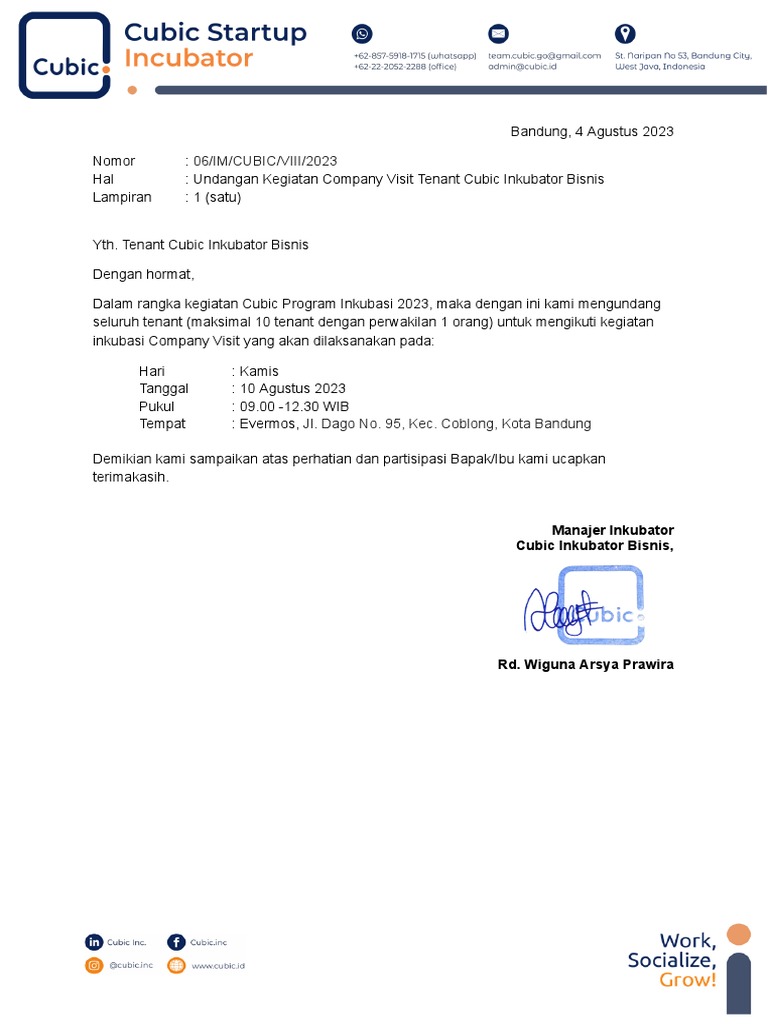Surat Undangan Tenant UMKM Visit | PDF