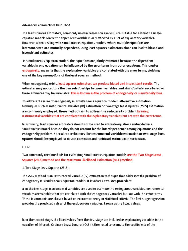 Advanced Econometrics Quiz 1 Pdf 