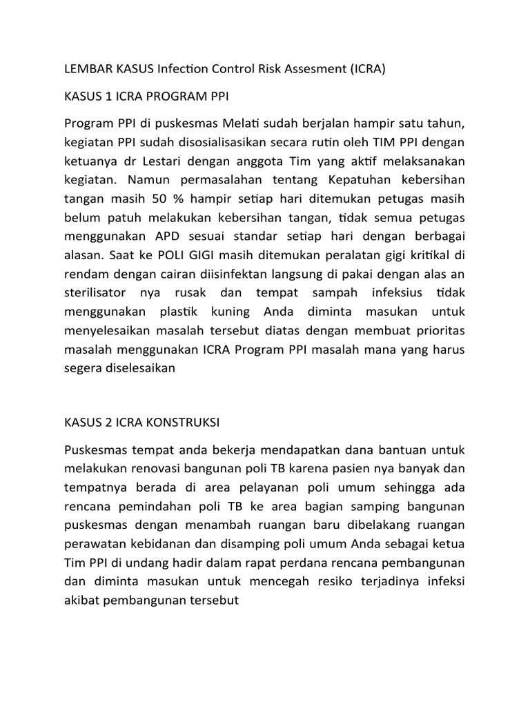 LEMBAR KASUS Infection Control Risk Assesment | PDF