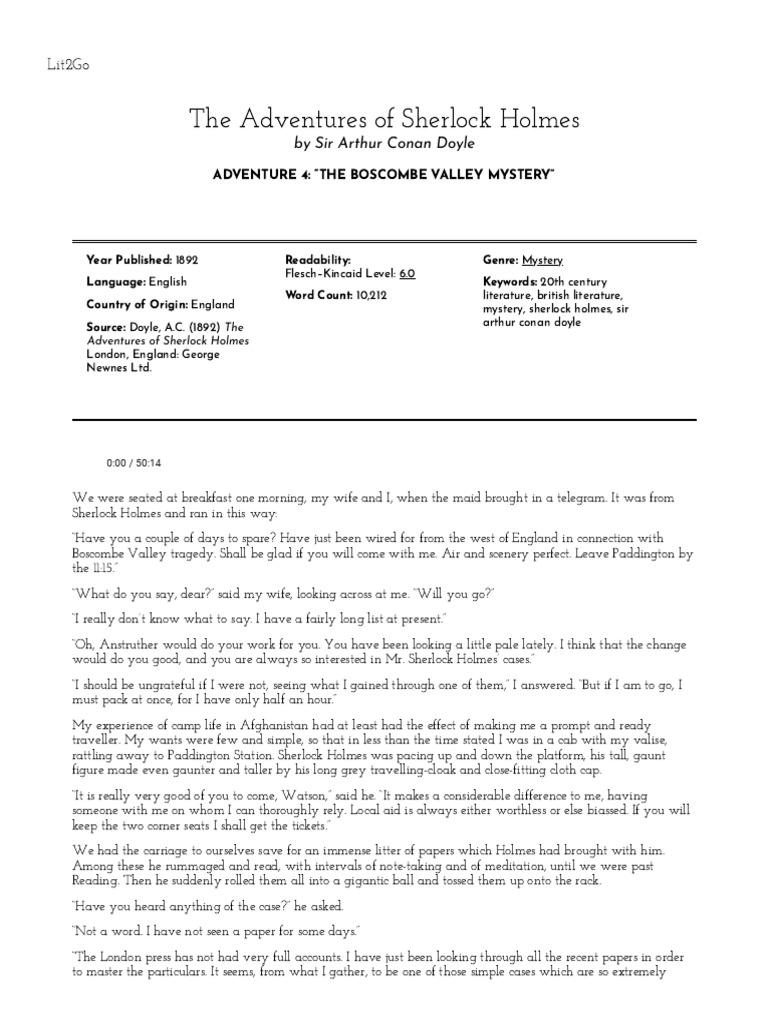 Adventure 4 - "The Boscombe Valley Mystery" - The Adventures of ...