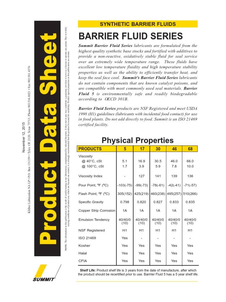 Kluber Summit B. Fluid | PDF | Lubricant | Viscosity