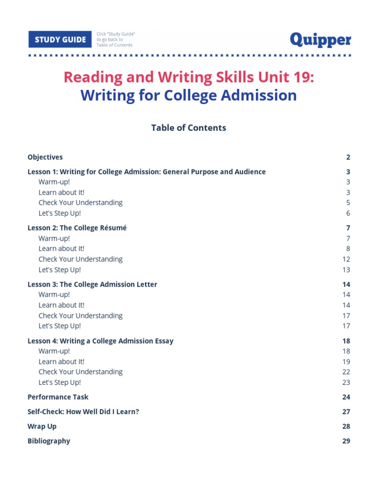 Reading and Writing Skills - Unit 19 - Writing For College Admission ...