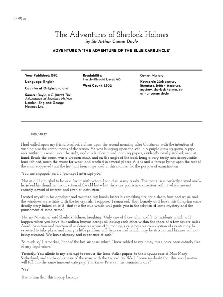 Adventure 7 - "The Adventure of The Blue Carbuncle" - The Adventures of ...