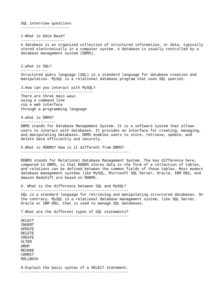 Sql Interview Questions Pdf