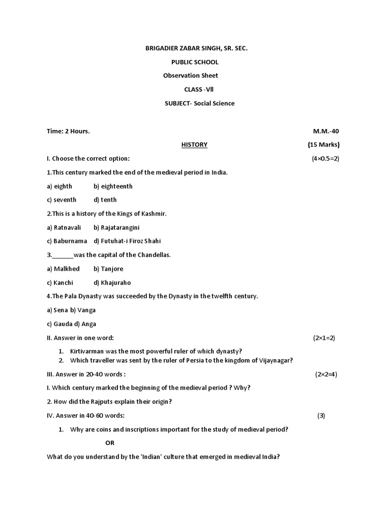 Observation Sheet Class-7 Social Science | PDF | Rock (Geology) | Earth ...