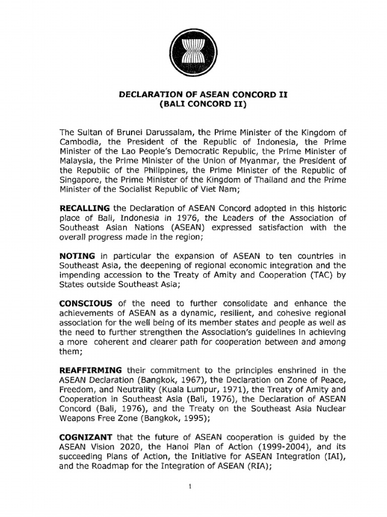 ASEAN Concord II: Framework for Community | PDF | Association Of ...
