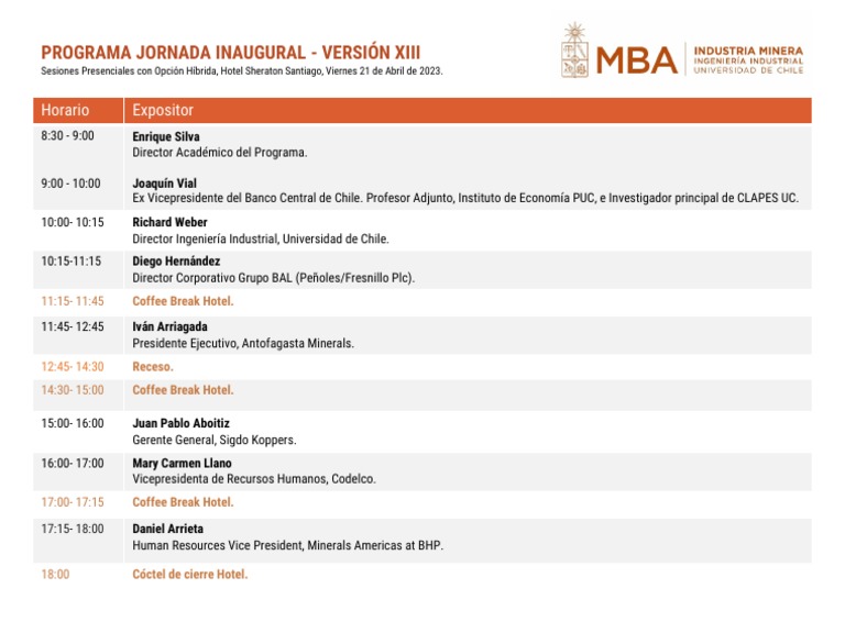 Programa Jornada Inaugural - Versión XIII - 6abr. | PDF