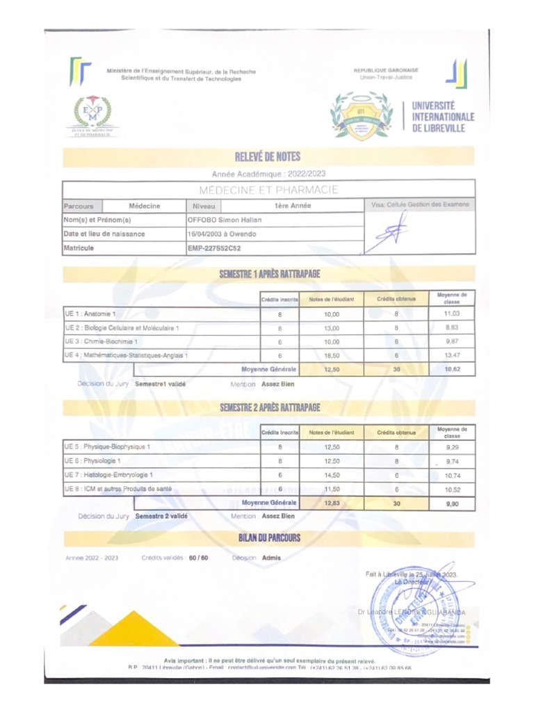 Relevé de Notes | PDF