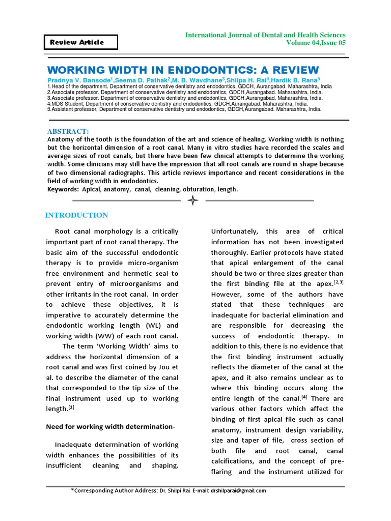 Working Width | PDF | Dentistry | Dentistry Branches