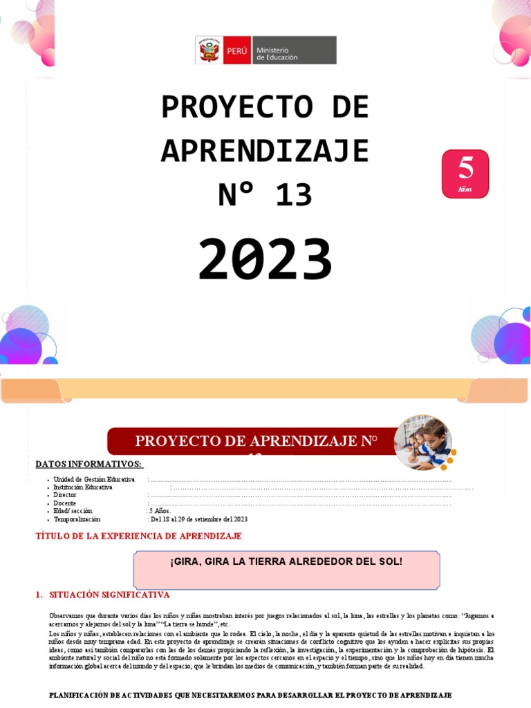 Proyecto #13 5 Años 2023 | PDF | Educación de la primera infancia | Información