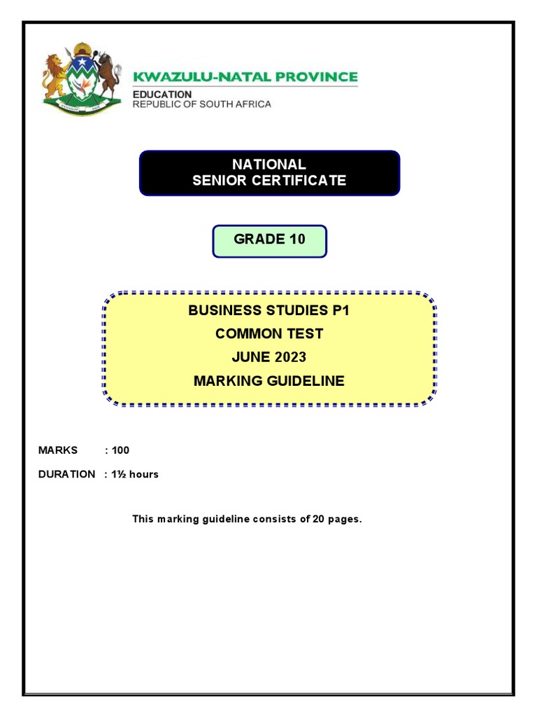 Business Studies p1 GR 10 June 2023 Memo 24-5-2023 | PDF